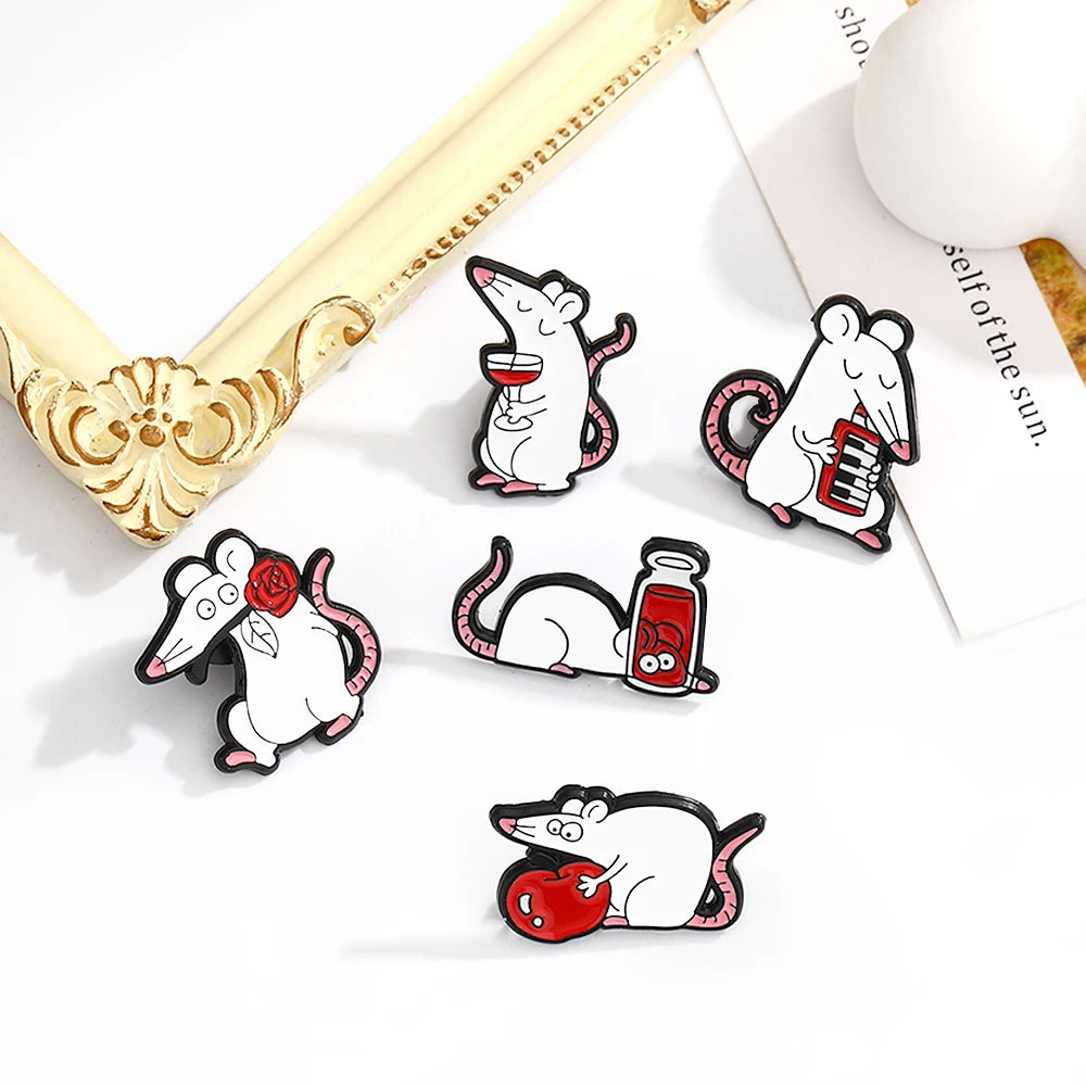 Cute White Rats Enamel Pin
